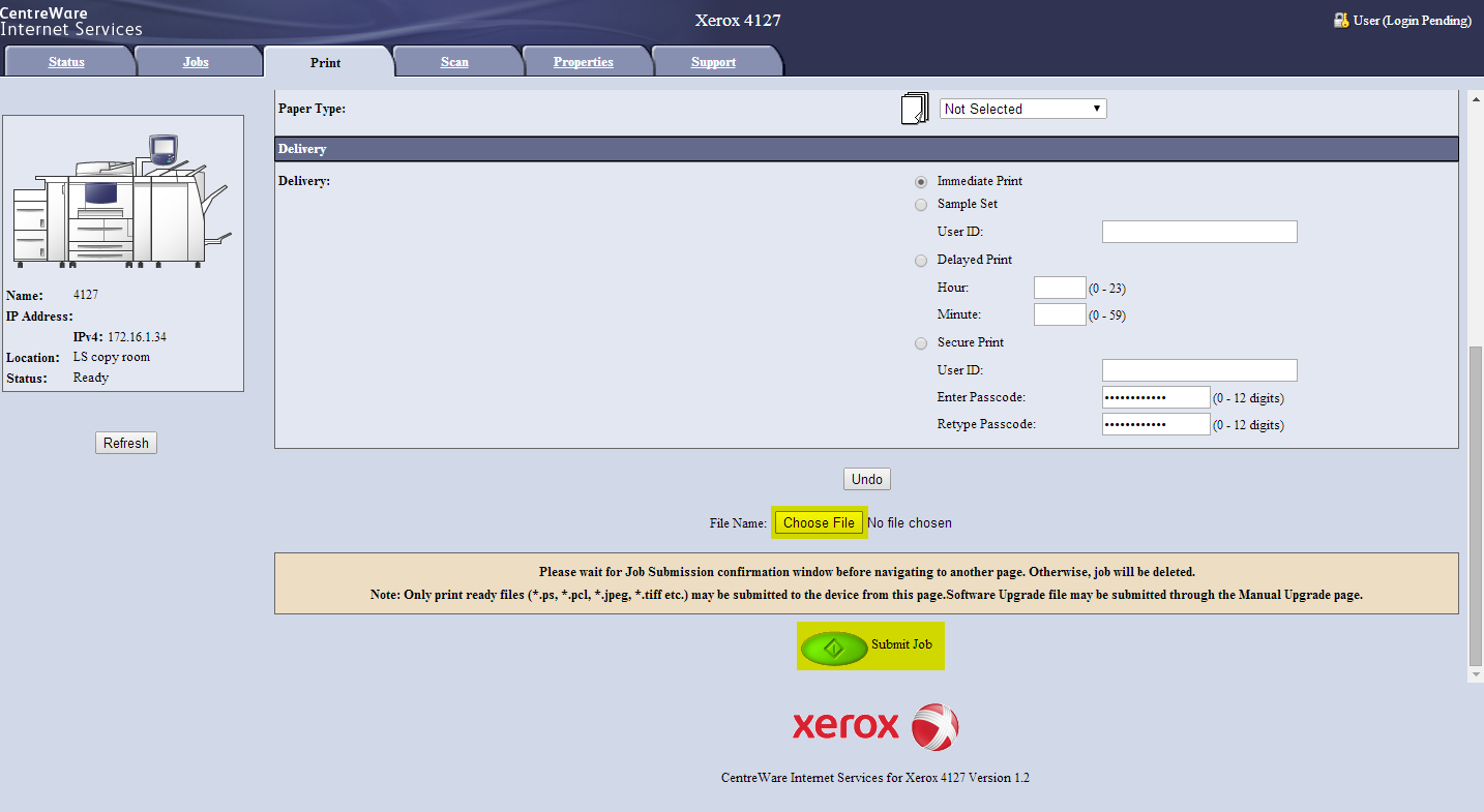 How to use the web printing interface for the Xerox Copier – SHC Support